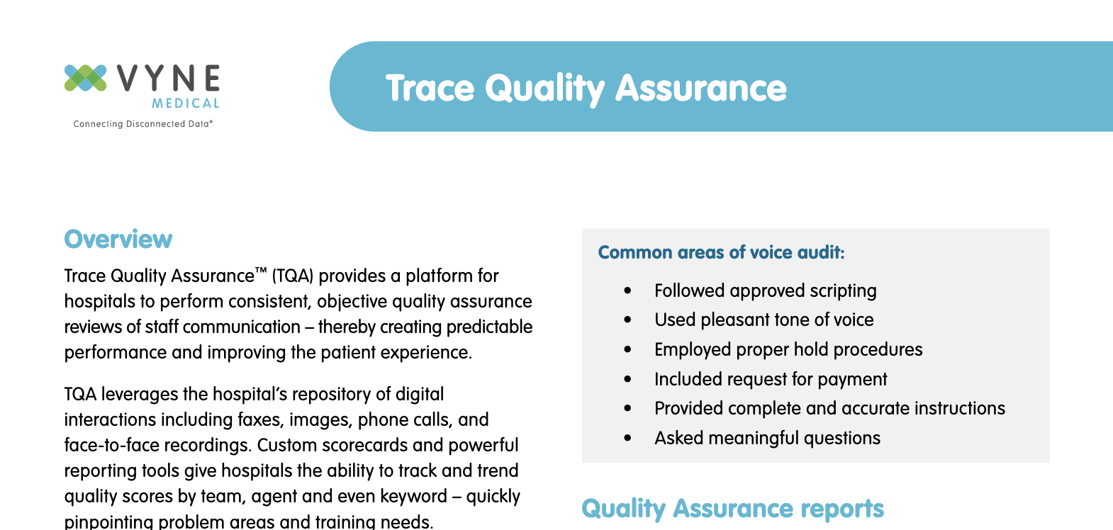 Trace Quality Assurance - Vyne Medical